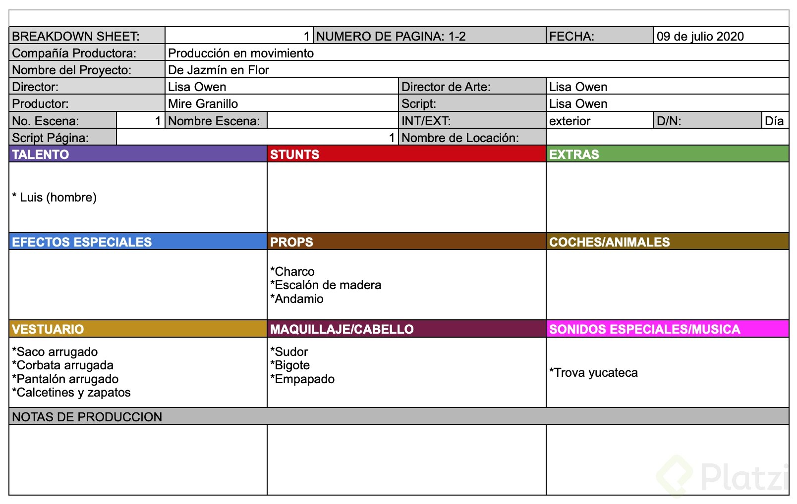 Desglose de Guiones para Producción Cinematográfica